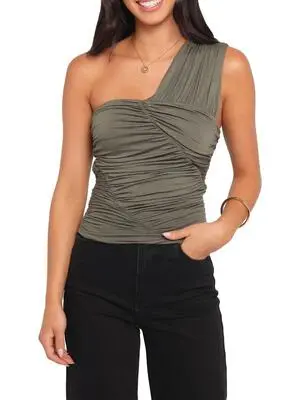 PETAL & PUP Ruched One-shoulder Top - Olive