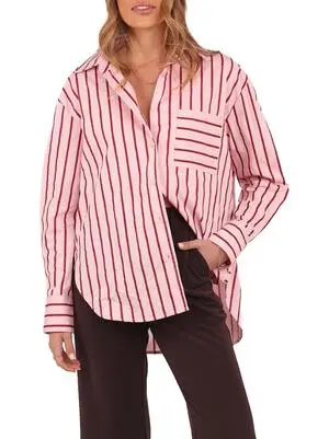 PETAL & PUP Adam Stripe Oversized Cotton Button-up Shirt - Pink
