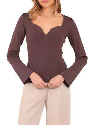 PETAL & PUP Sweetheart Neck Knit Top - Chocolate Brown