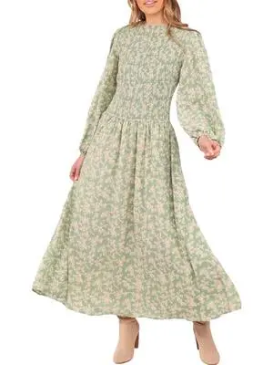 PETAL & PUP Ashara Long Sleeve Maxi Dress - Green Floral