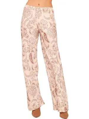PETAL & PUP Rosalie Pull-on Satin Wide Leg Pants - Brown Paisley