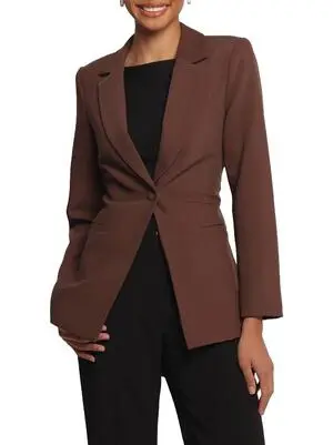 PETAL & PUP Eliana Tie Waist Blazer - Espresso