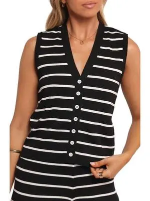PETAL & PUP Striped Sleeveless Sweater And Pants Set - Black White Stripe