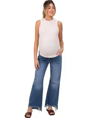 PINKBLUSH Hi-lo Hem Cropped Flare Maternity Jeans - Blue