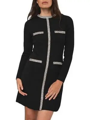 Mint Velvet Embellished Trim Mini Dress - Black