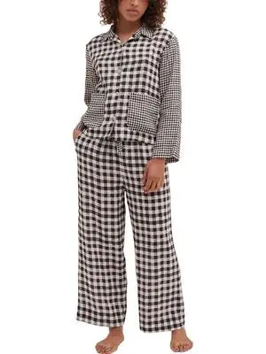 Desmond & Dempsey Pajama Pocket Set - Gingham Linen Black/white