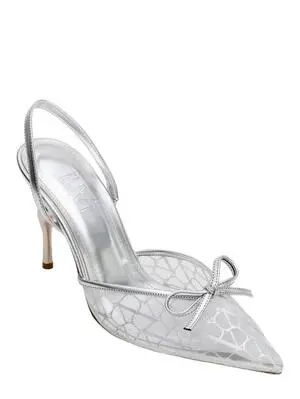 PROLOGUE SHOES Peony Mesh Bow Pointed Toe Pump - Silver Mesh