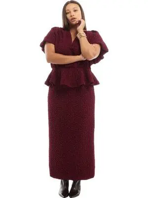 JUNE + VIE Textured Knit Column Midi Skirt - Pickled Beet