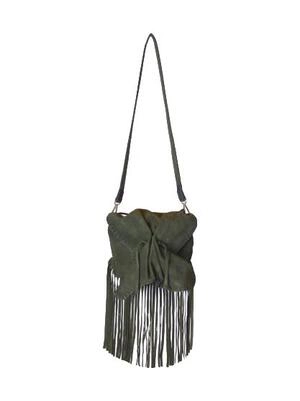 Carlos Falchi Suede Fringe Butterfly Bag - Olive