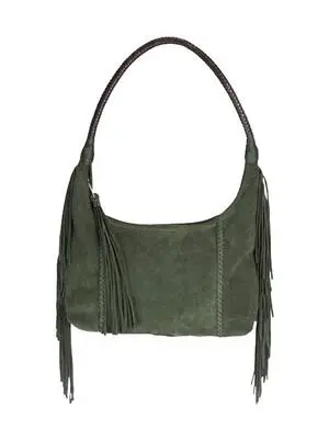 Carlos Falchi Large Fringe Suede Hobo Shoulder Bag - Olive