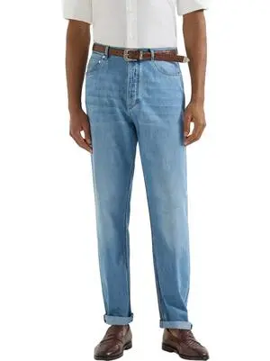 Brunello Cucinelli Iconic Fit Five-Pocket Trousers Light Blue Denim
