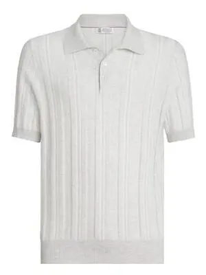 Brunello Cucinelli Jacquard Knit Polo Shirt - Fog