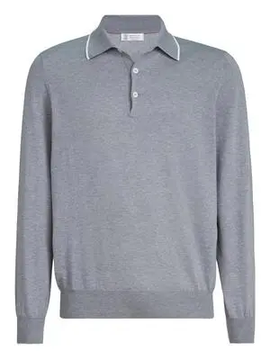 Brunello Cucinelli Cotton And Cashmere Knit Polo - Dark Grey