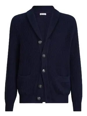 Brunello Cucinelli English Rib Knit Cardigan - Navy Blue