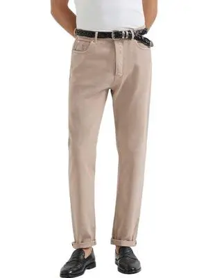 Brunello Cucinelli Garment-Dyed Denim Trousers Light Brown