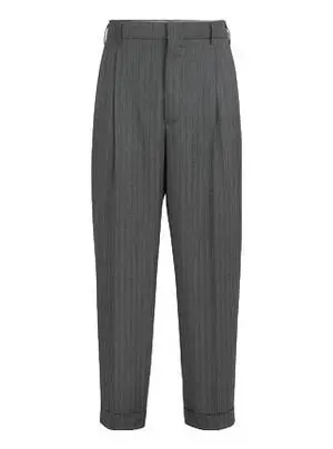 Brunello Cucinelli Virgin Wool Striped Trousers - Dark Grey