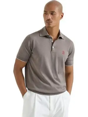 Brunello Cucinelli Lightweight Knit Polo Hazelnut