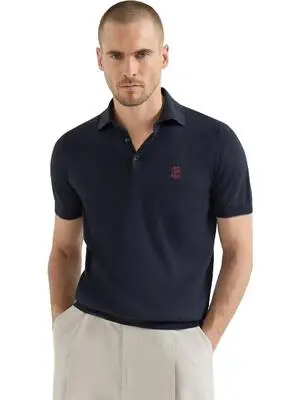 Brunello Cucinelli Lightweight Knit Polo Navy Blue