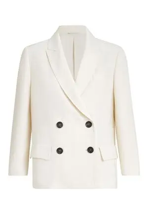 Brunello Cucinelli Fluid Twill Blazer With Monili Detail - Ivory