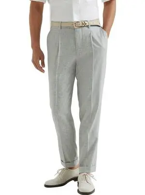 Brunello Cucinelli Prince Of Wales Patterned Trousers Pearl Grey