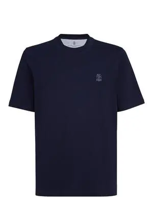 Brunello Cucinelli Jersey T-shirt With Logo - Cobalt