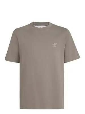 Brunello Cucinelli Jersey T-shirt With Logo - Khaki