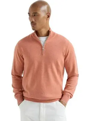 Brunello Cucinelli Cashmere Half-Zip Sweater Apricot