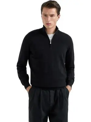 Brunello Cucinelli Cashmere Half-Zip Sweater Black