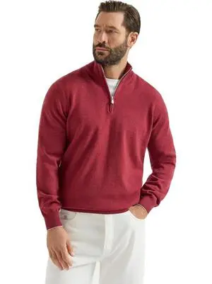 Brunello Cucinelli Cashmere Half-Zip Sweater Cherry