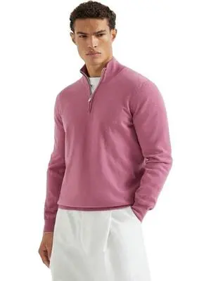 Brunello Cucinelli Cashmere Half-Zip Sweater Coral