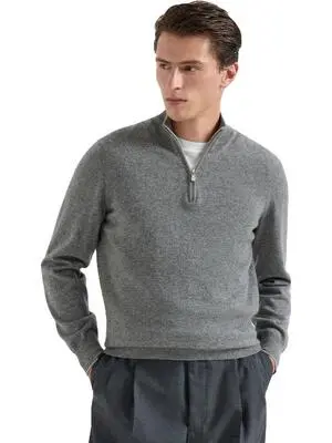 Brunello Cucinelli Cashmere Half-Zip Sweater Dark Grey