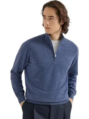 Brunello Cucinelli Cashmere Half-Zip Sweater Denim