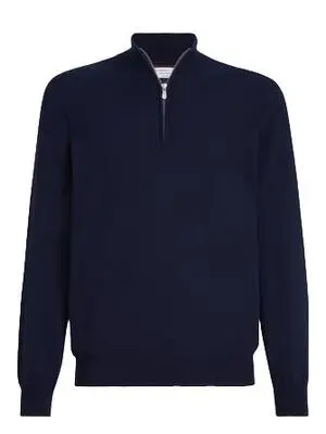 Brunello Cucinelli Cashmere Half-Zip Sweater Navy Blue