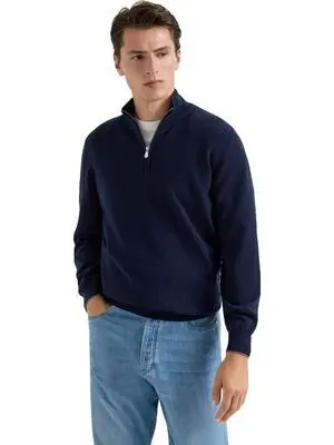 Brunello Cucinelli Cashmere Half-Zip Sweater Navy Blue