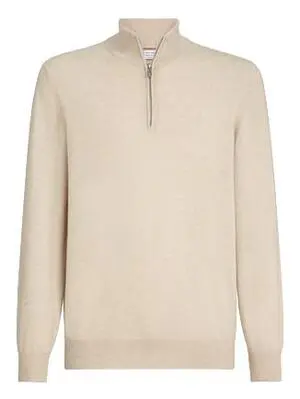 Brunello Cucinelli Cashmere Half-Zip Sweater Sand