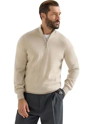 Brunello Cucinelli Cashmere Half-Zip Sweater Sand