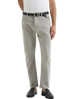 Brunello Cucinelli Garment-Dyed Denim Trousers Light Grey