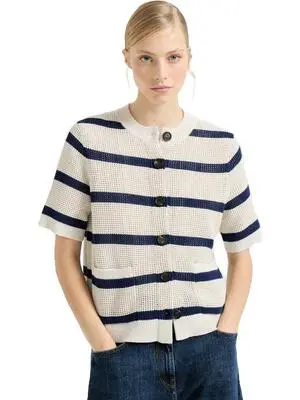 Brunello Cucinelli Striped Cotton Cardigan - Blue
