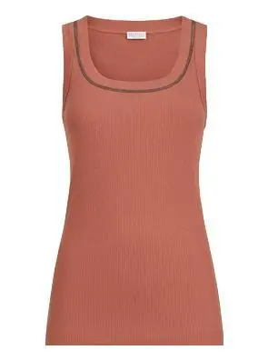 Brunello Cucinelli Ribbed Jersey Top - Orange