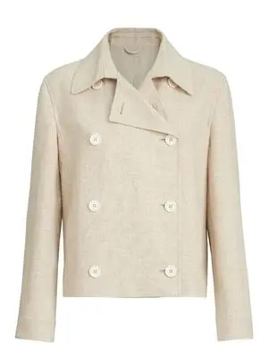 Brunello Cucinelli Crop Caban Jacket With Monili - Beige