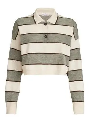 BRUNELLO CUCINELLI Cropped Knit Polo With Sparkling Stripes