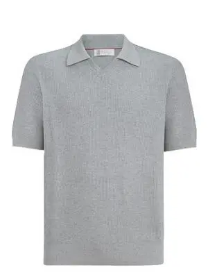 Brunello Cucinelli Cotton English Rib Knit Polo Grey