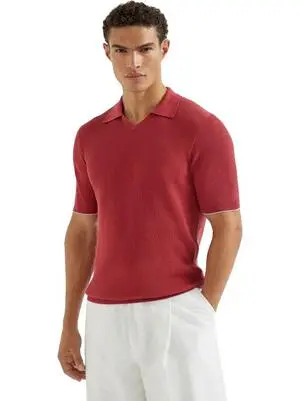 Brunello Cucinelli Cotton English Rib Knit Polo - Red