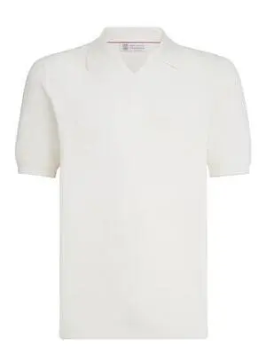 Brunello Cucinelli Cotton English Rib Knit Polo White