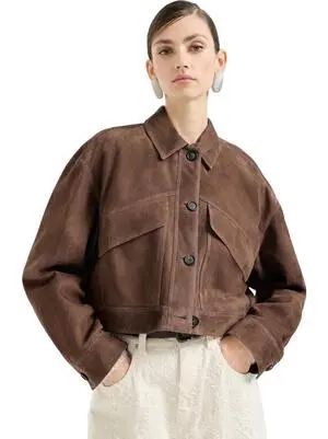 BRUNELLO CUCINELLI Couture Suede Cropped Outerwear Jacket