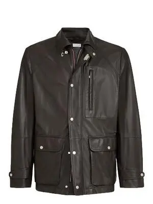 Brunello Cucinelli Calfskin Leather Field Jacket - Chocolate