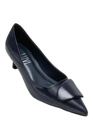 PROLOGUE SHOES Briana Buckle Pointed Toe Pumps - Navy