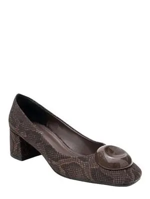 PROLOGUE SHOES Mila Buckle Square Toe Block Heel Pumps - Brown Print