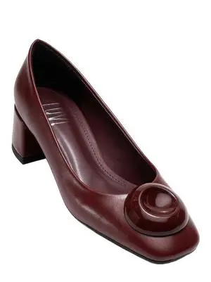 PROLOGUE SHOES Mila Buckle Square Toe Block Heel Pumps - Burgundy