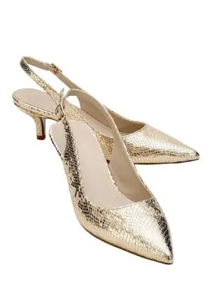 PROLOGUE SHOES Pointed Toe Slingback Pumps Gold